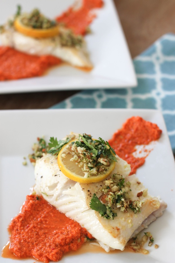 Seared Halibut with Romesco Sauce - The Fitnessista