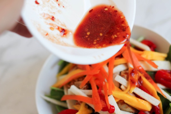 Spring Roll Chicken Salad with Sweet Chile Vinaigrette