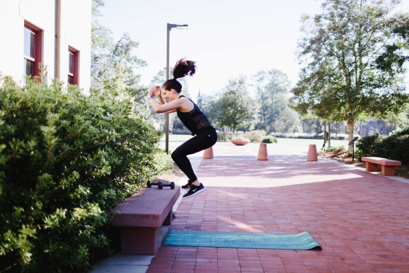 Park bench strength and cardio workout - The Fitnessista